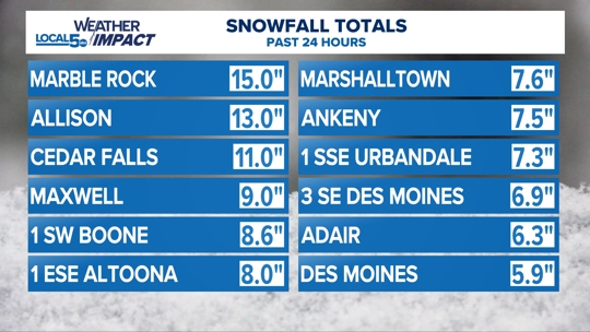 Up to 15 inches of snow falls across northern Iowa overnight ...