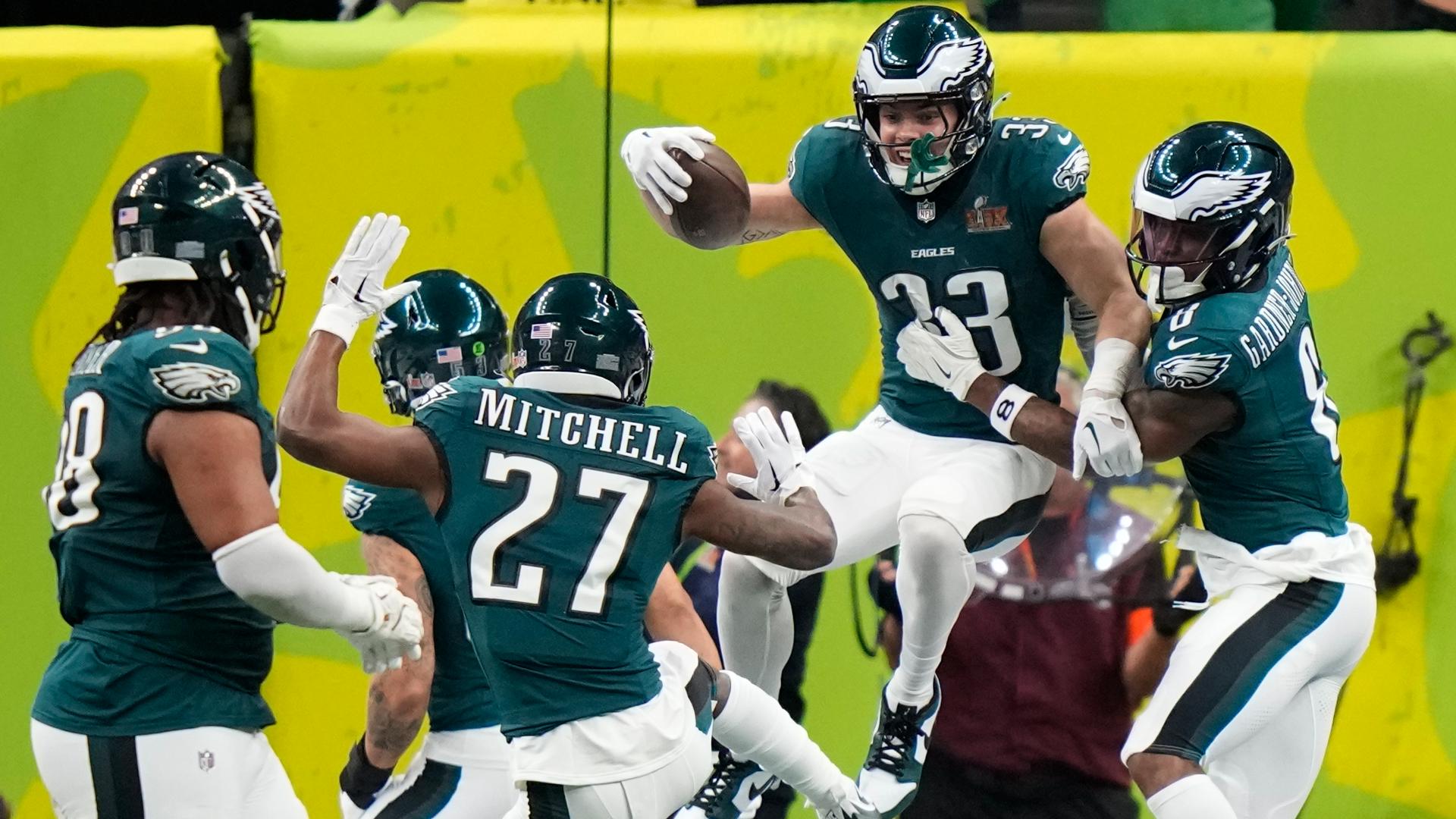 WATCH: Cooper DeJean takes Mahomes INT back for a touchdown in Super ...