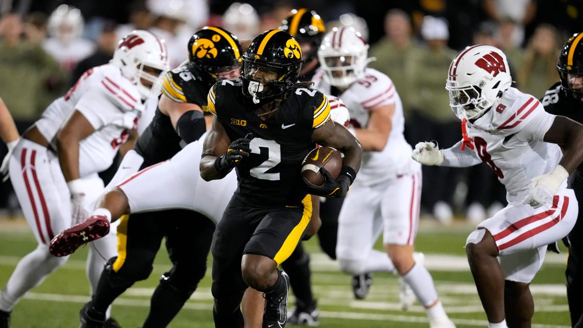 Kaleb Johnson shines in Iowa's 42-10 win over Wisconsin | wqad.com