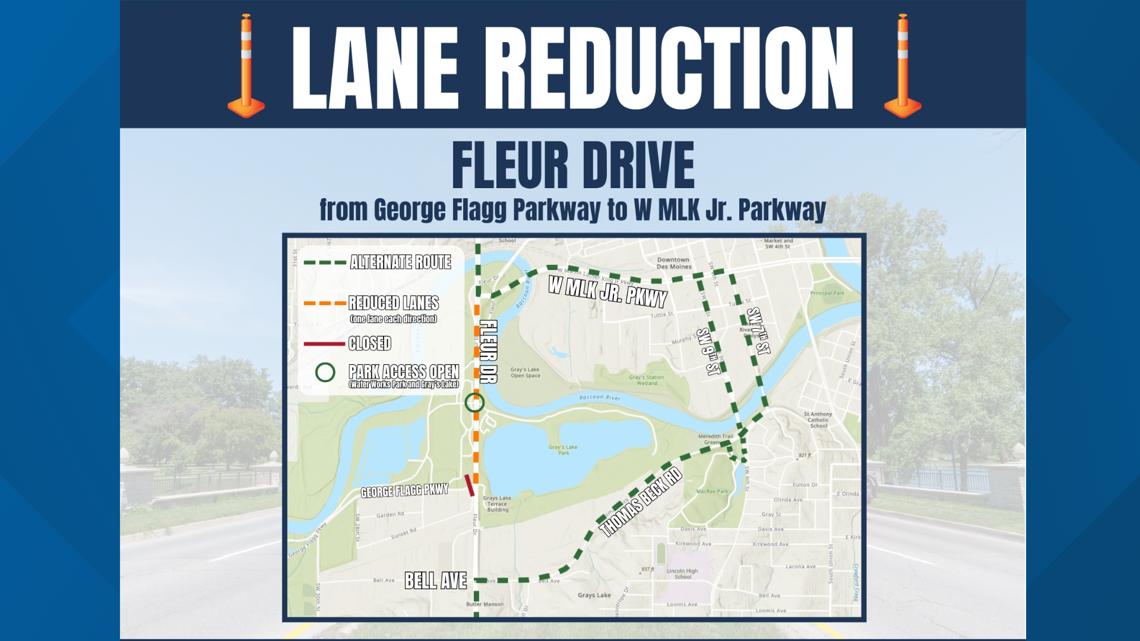 Des Moines traffic: Fleur Drive lane reductions start Monday, July 28 ...