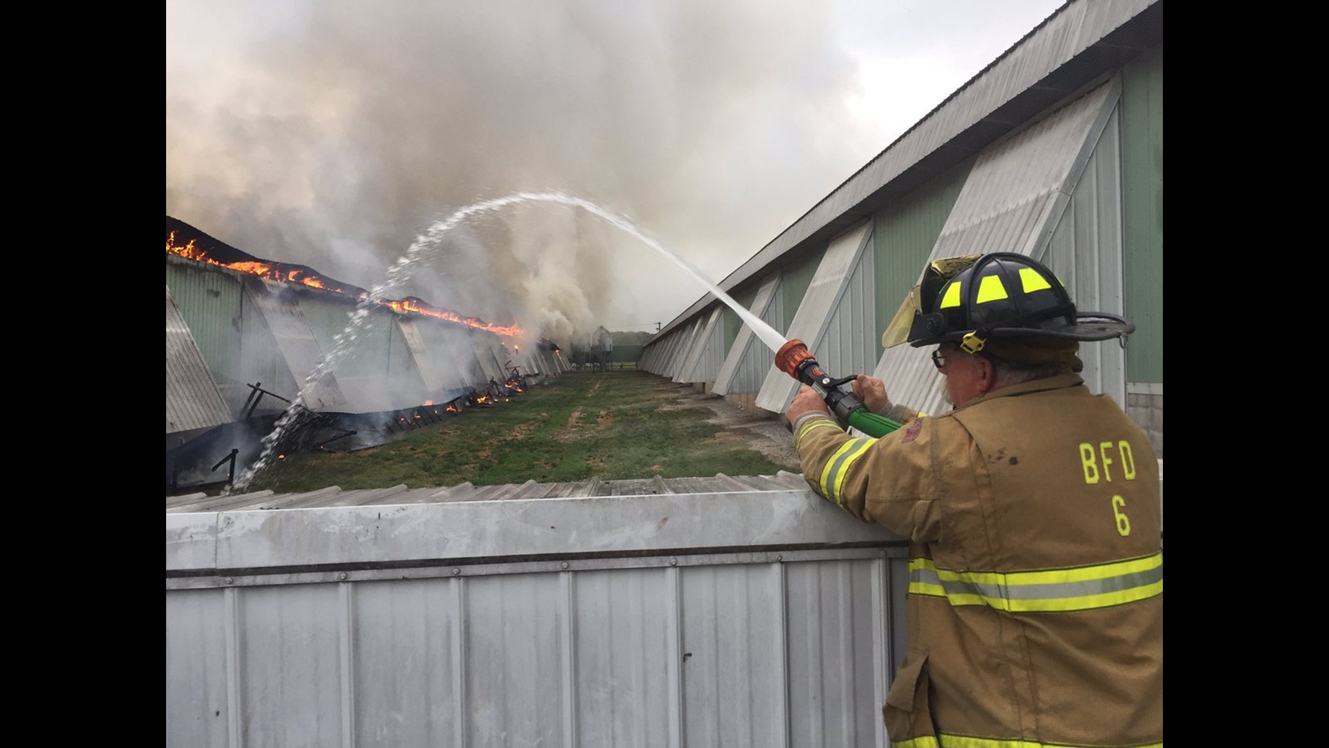 Crews spend hours battling chicken barn fire in Adams County | fox43.com