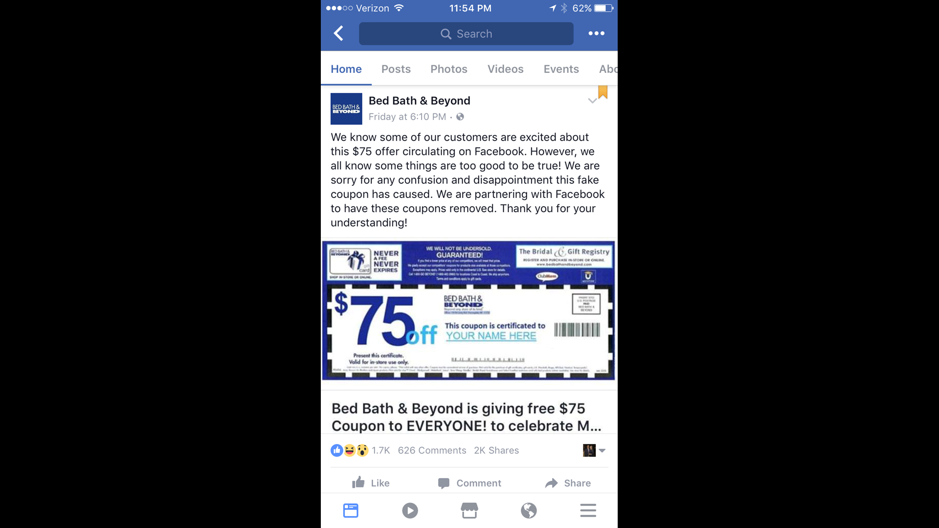 Bed Bath & Beyond alerting customers to scam coupon circulating on ...