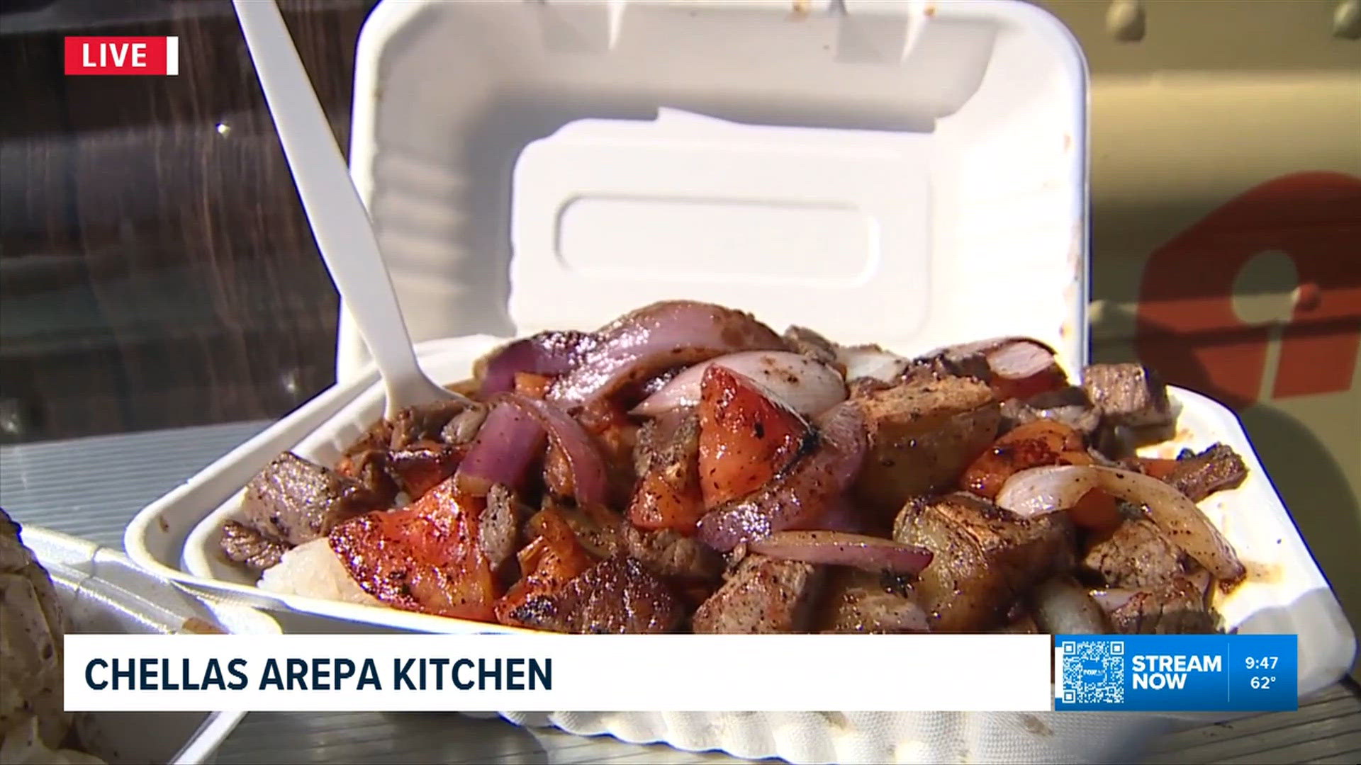 Chellas Arepa Kitchen prepares their Ay Caramba and Lomo Arepa from the ...