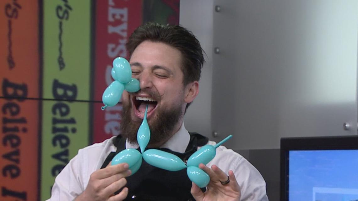 Performer Dan Block specializes in nose-inflated balloon animals ...