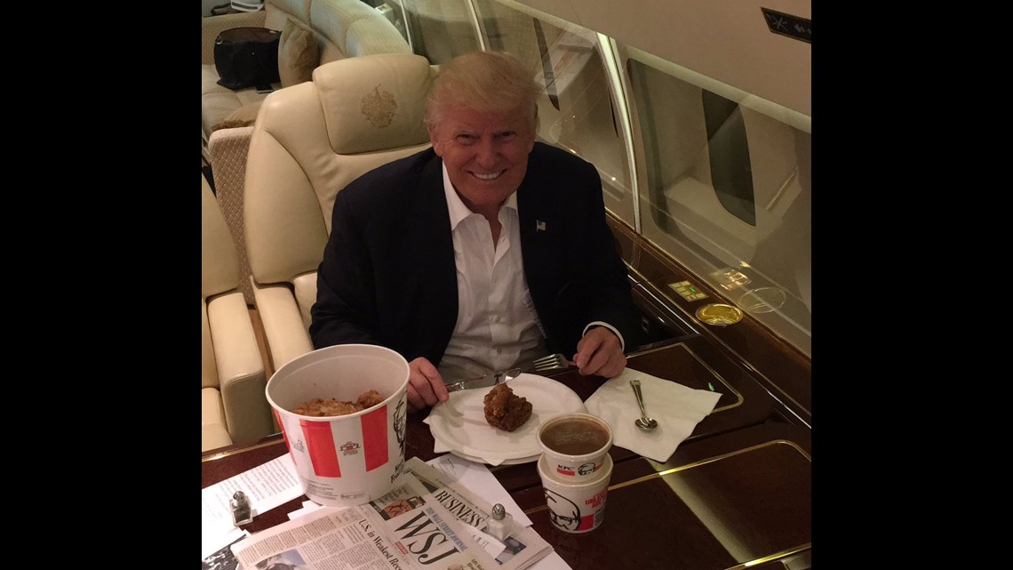Feathers fly over Donald Trump eating fried chicken with a fork | fox43.com
