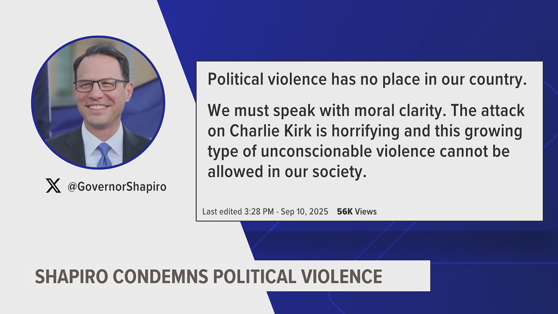 Gov. Shapiro reacts to shooting of Charlie Kirk | fox43.com