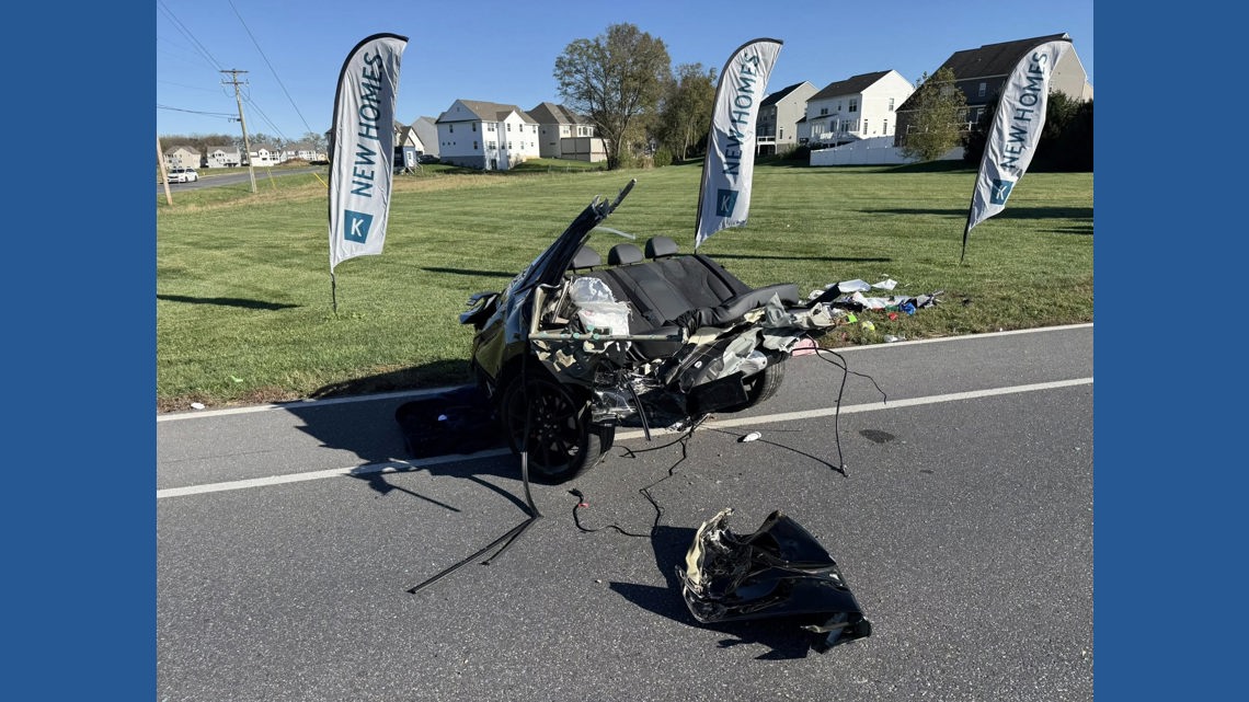 Car splits in half after hitting tree in Cumberland County | fox43.com
