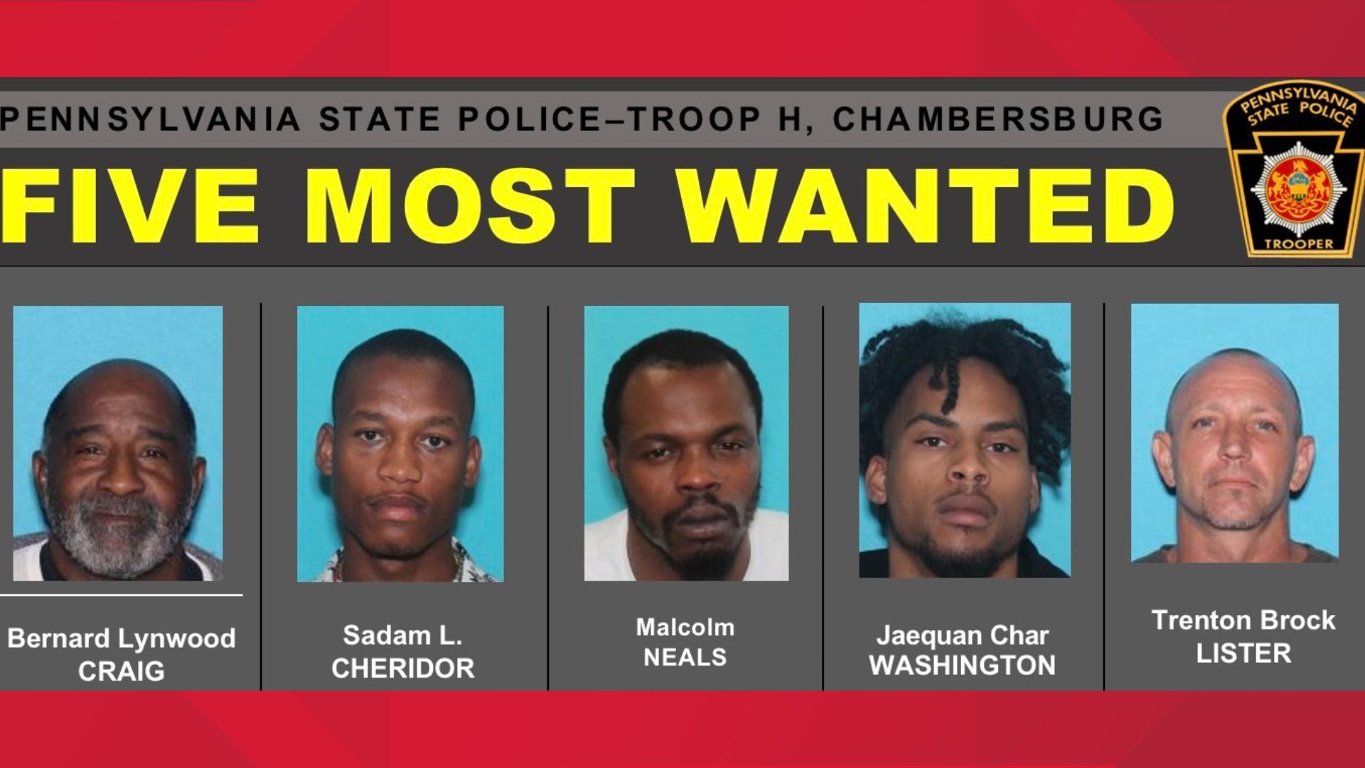 Chambersburg State Police release their Top 5 Most Wanted | fox43.com