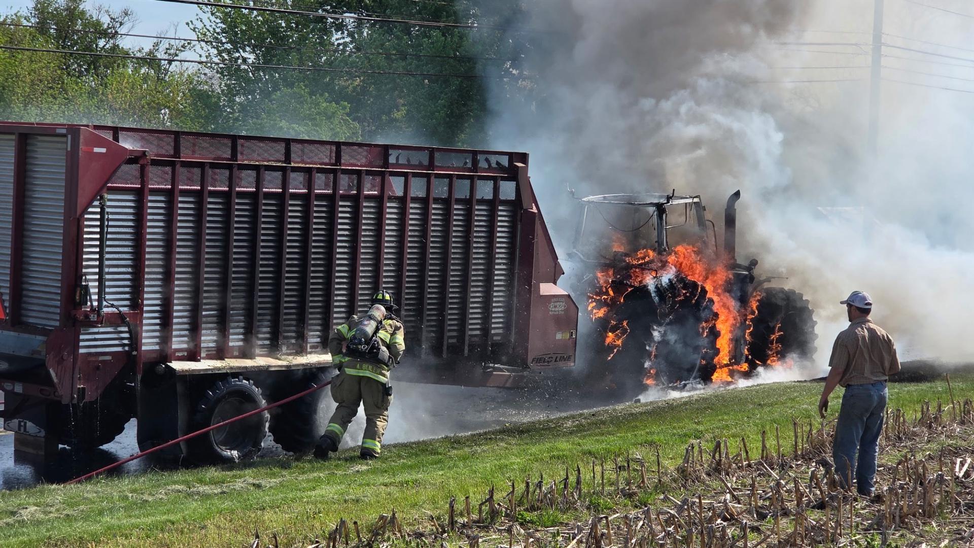 Lancaster County tractor fire spreads fuel spill | fox43.com