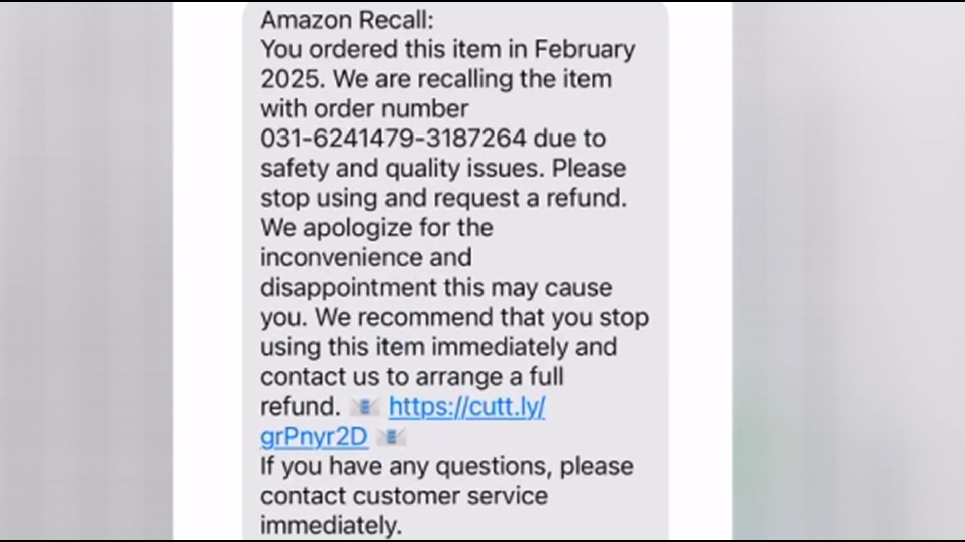A text claiming something you bought on Amazon is under a recall is a scam | fox43.com