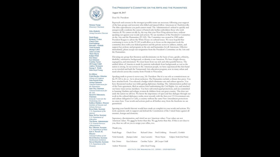 Group sends mass resignation letter from the presidential arts and ...