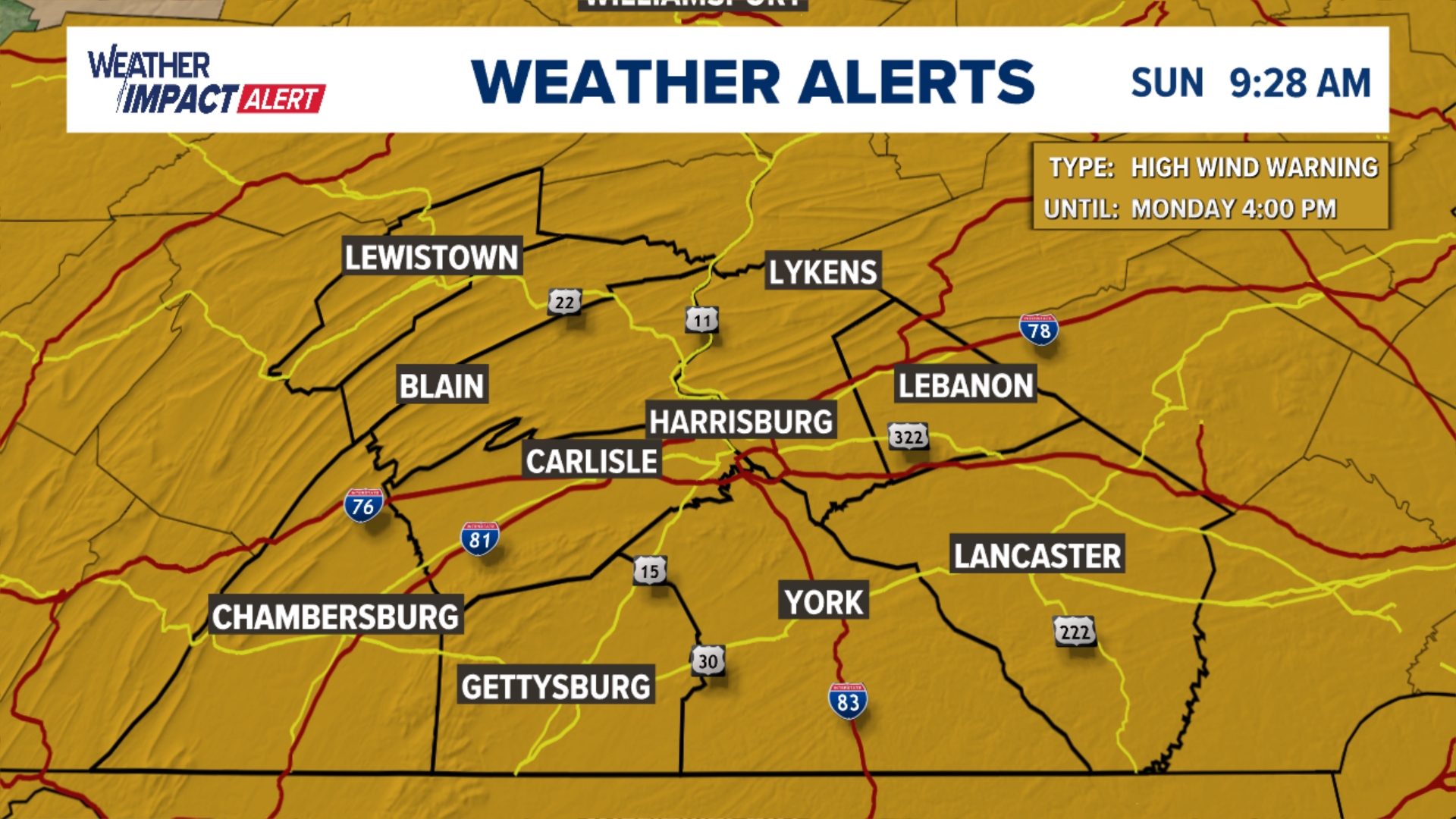 Weather Impact Alert | High Wind Warning for 40-60 mph gusts | fox43.com