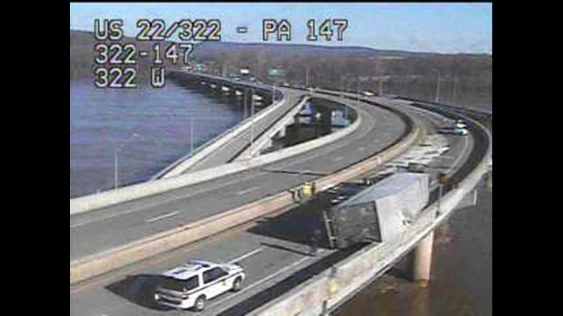 Overturned tractor-trailer closes Route 22/322 west on Clarks Ferry ...