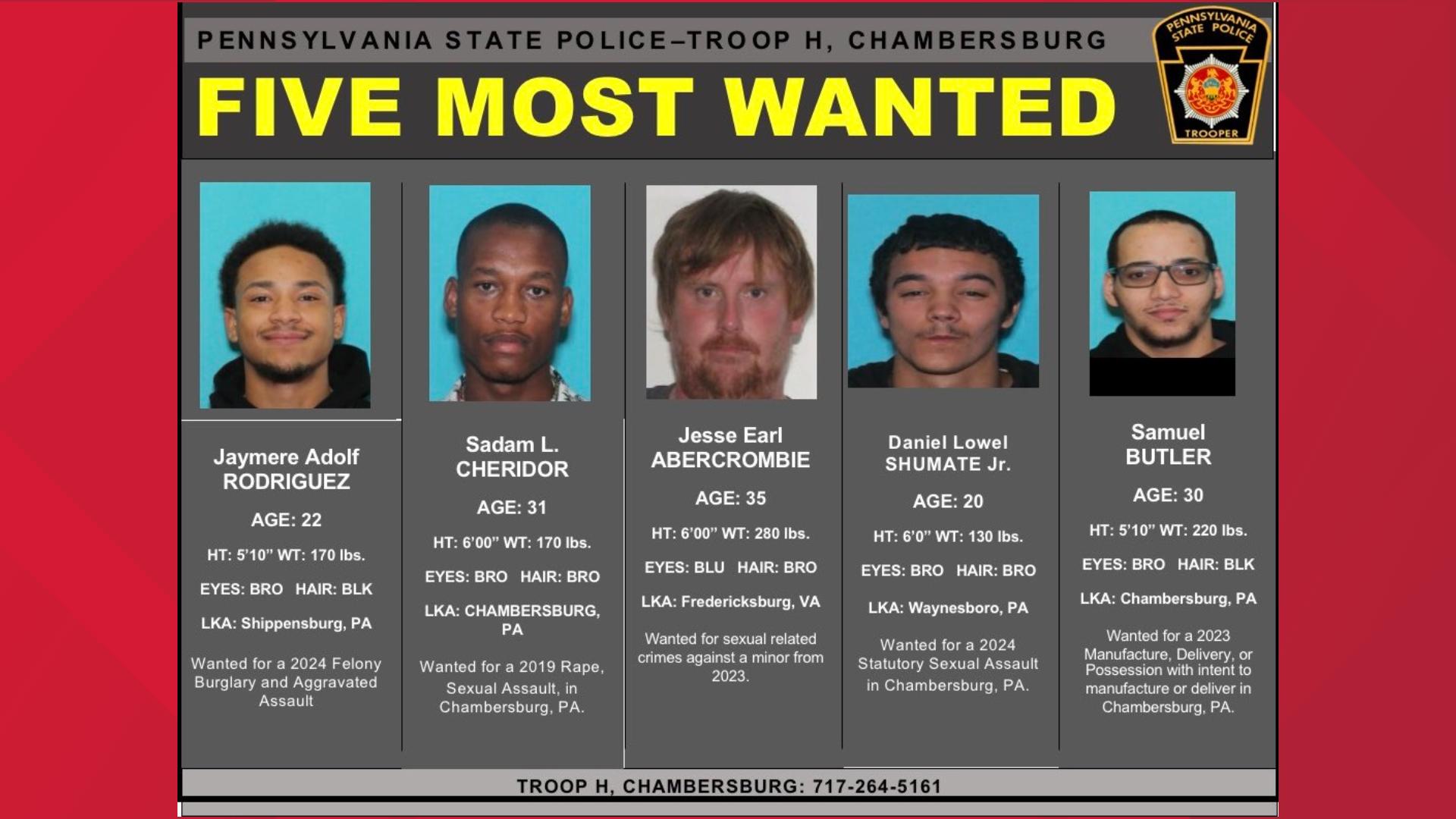 Pennsylvania State Police announce Top 5 Most Wanted in Chambersburg ...