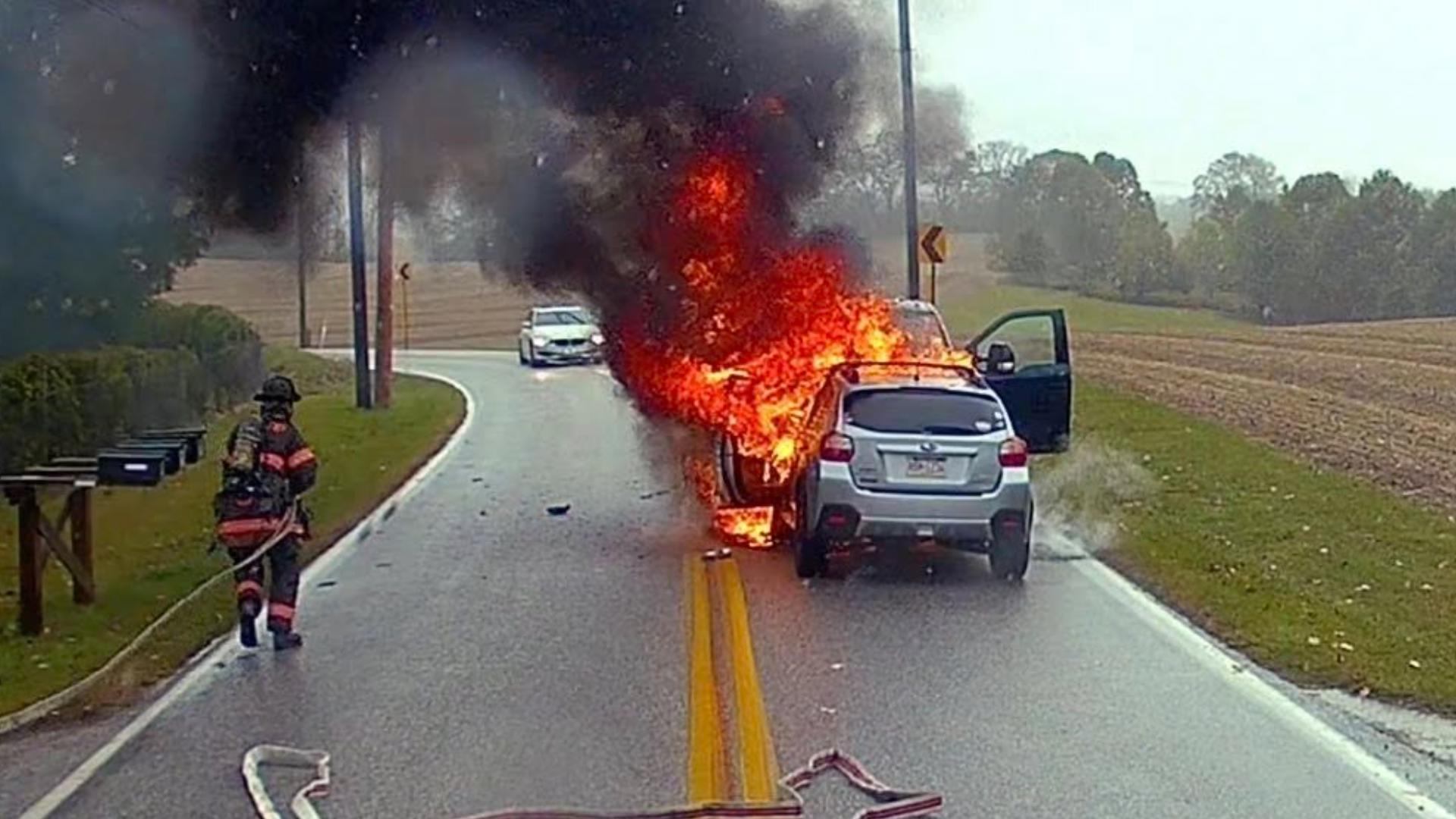York County firefighters respond to vehicle fire following crash ...