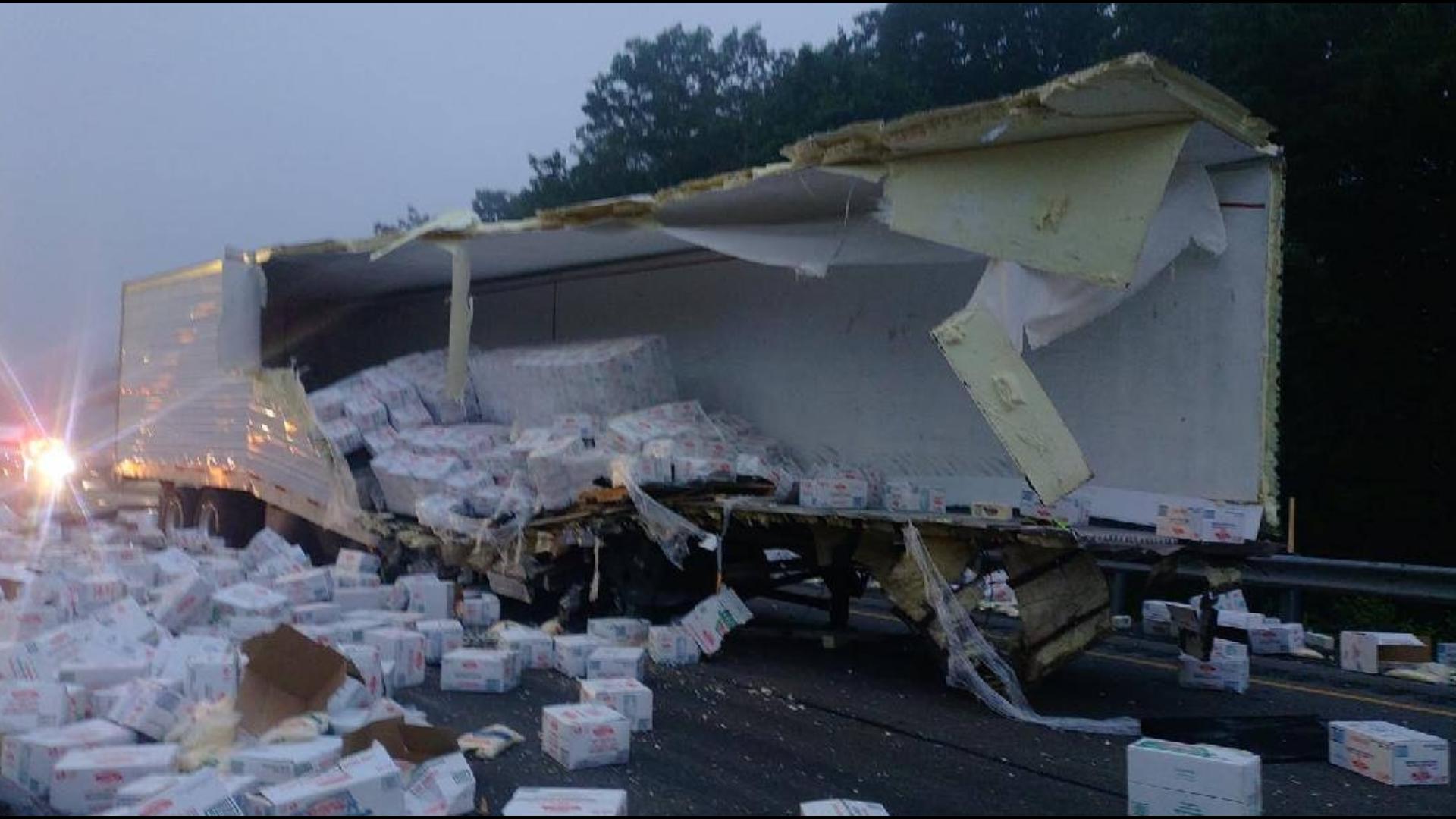 Cheese spill from tractor trailer crash blocks I-80 in Centre County ...