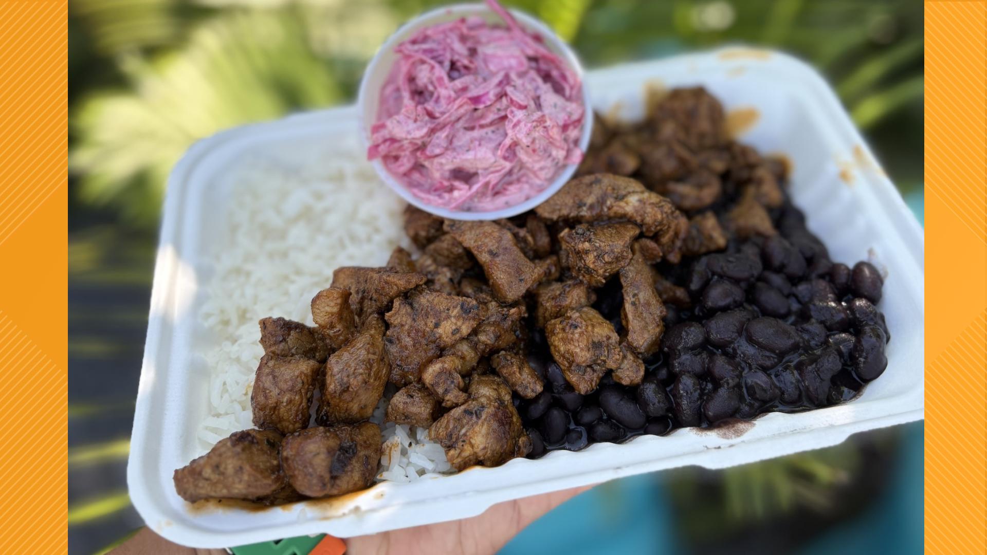 Chellas Arepa Kitchen cooks their signature Pork Pachanguero and more ...