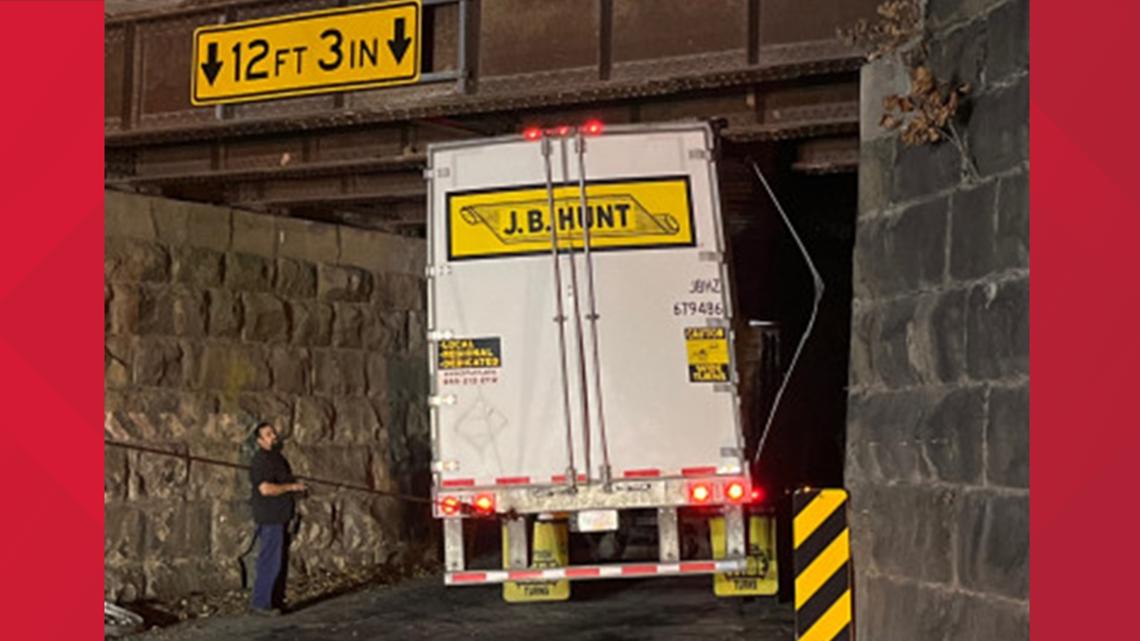 York County road reopens after tractor-trailer gets stuck under bridge ...