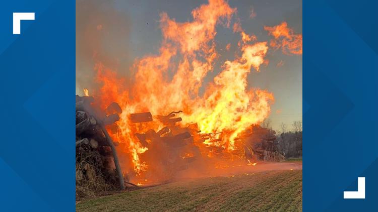 Massive log pile fire erupts in West Hempfield Township | fox43.com