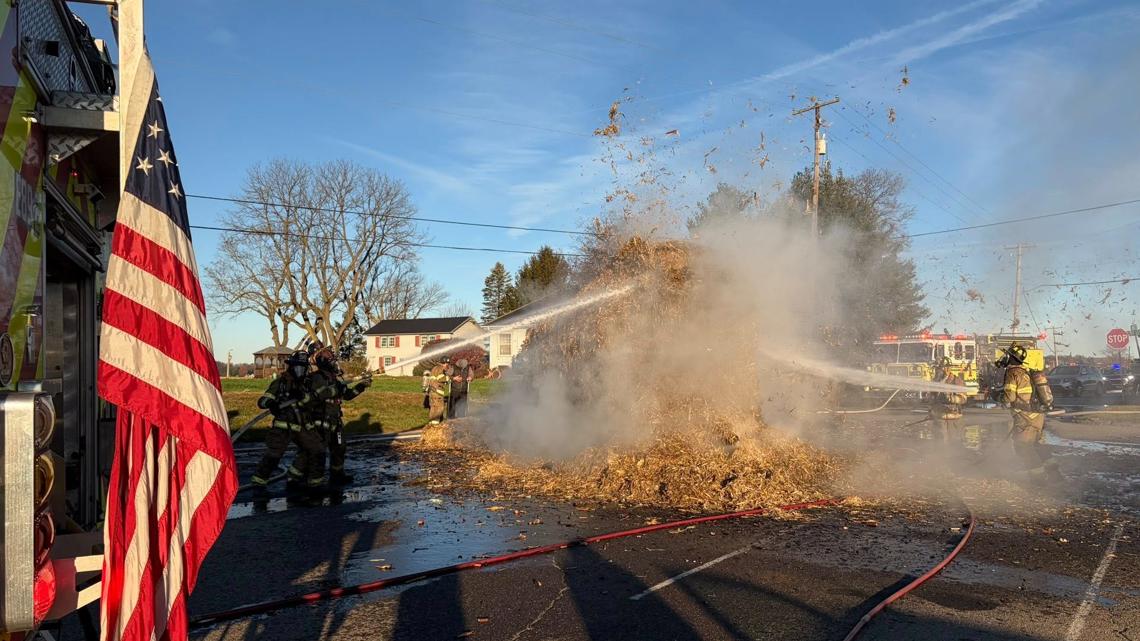 Tractor-trailer carrying hay catches on fire in Lancaster County ...
