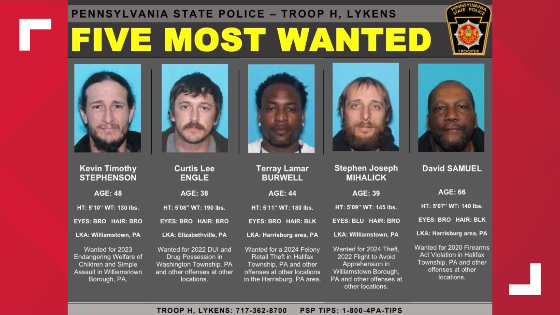 Pennsylvania State Police release Top 5 Most Wanted in Lykens | fox43.com