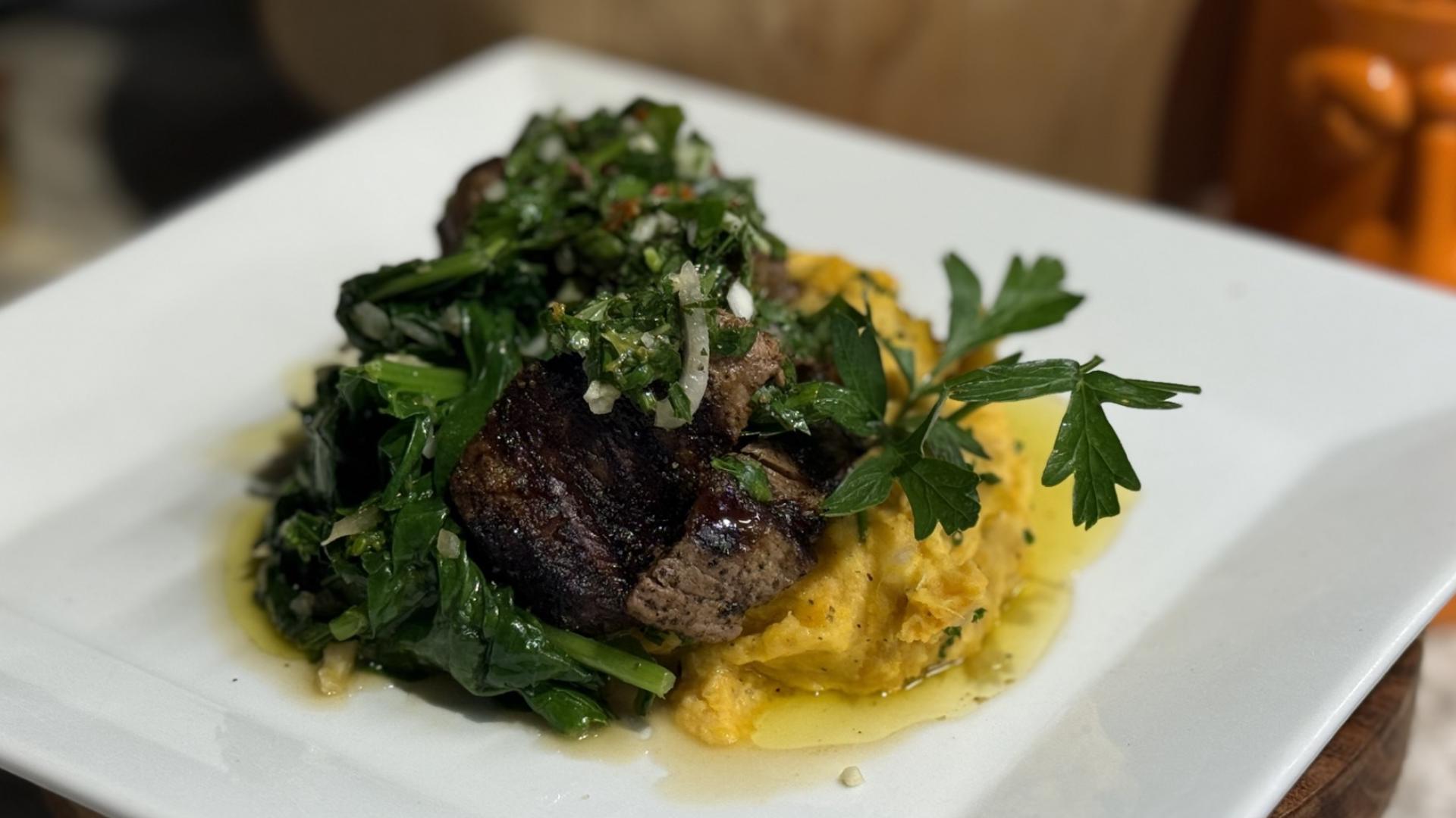 Olivia's finishes up their sizzling chimichurri steak tips and sweet ...