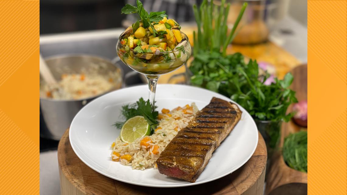 Recipe | Peachy Mussel Ceviche, Buzz Slide cocktail from Olivia's ...