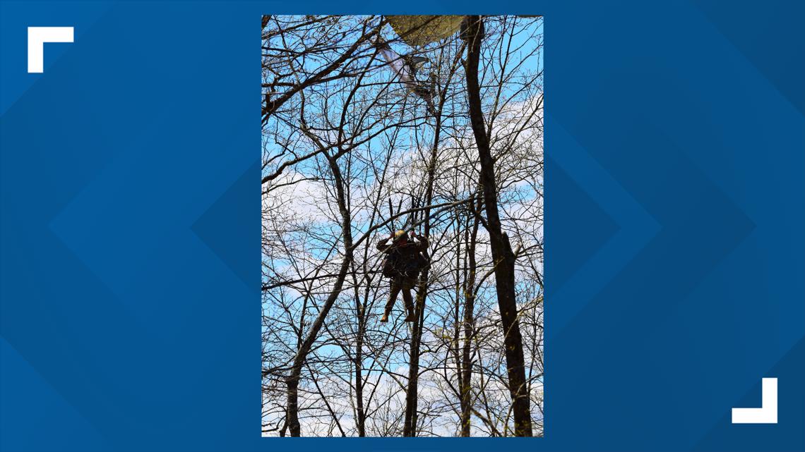 Helicopter rescues Army paratroopers stuck in trees during windy ...