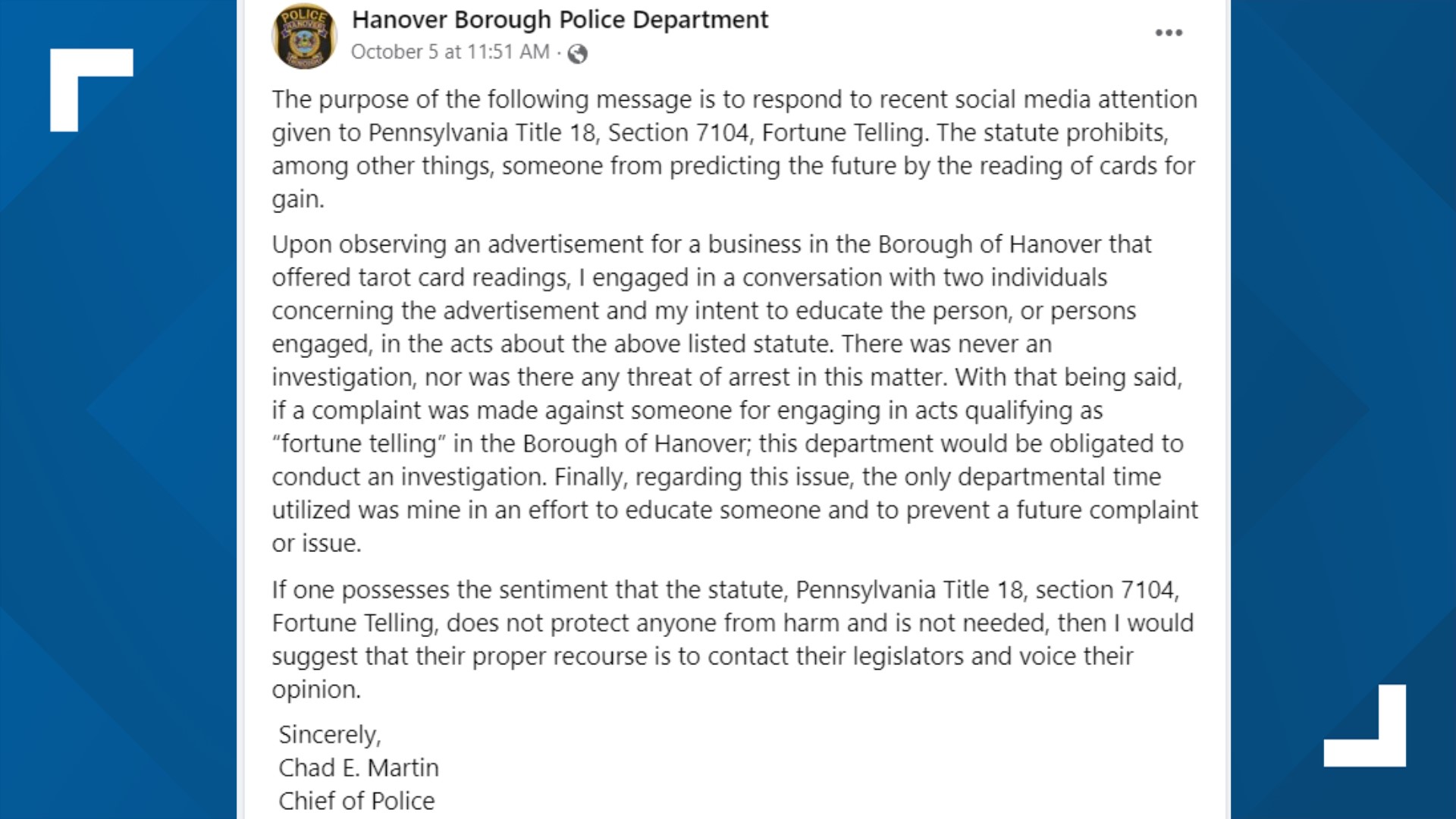 Mystic store gets visit from Hanover police | fox43.com