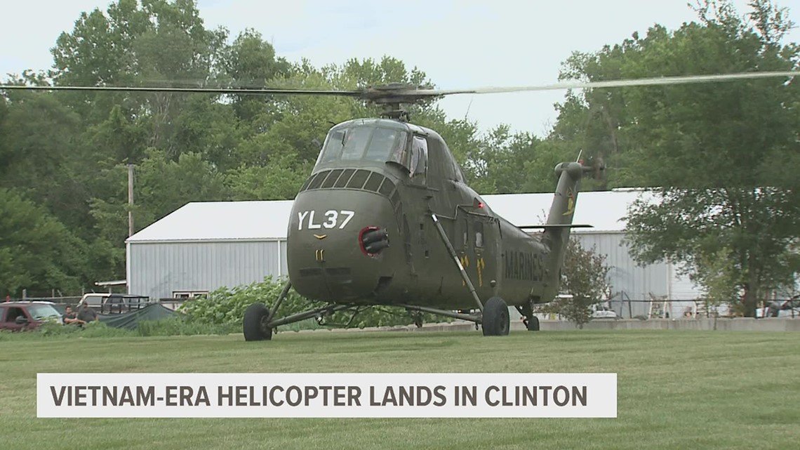 Vietnam-era helicopter flies into the Clinton for Amvets club | wqad.com