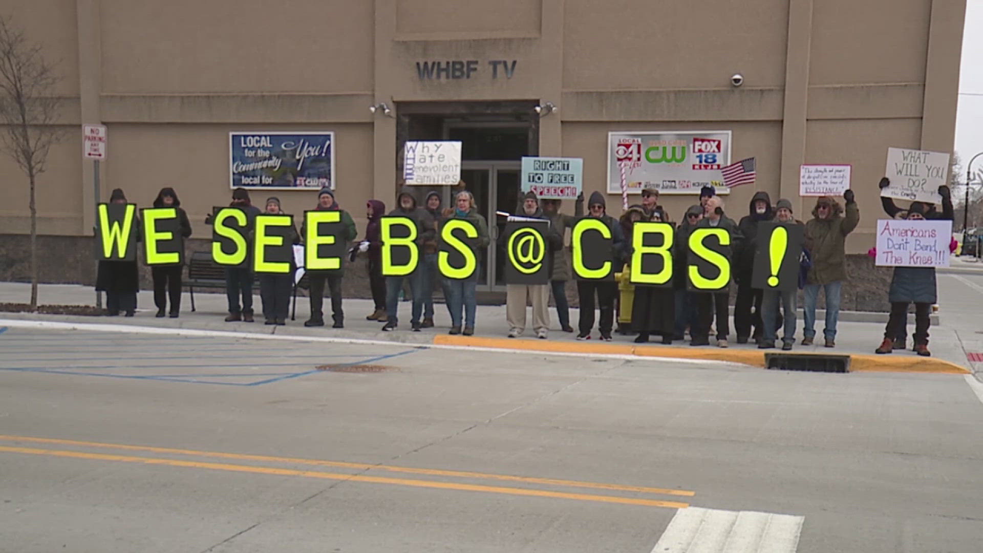 Protestors gather at Rock Island CBS affiliate in response to pulled ...