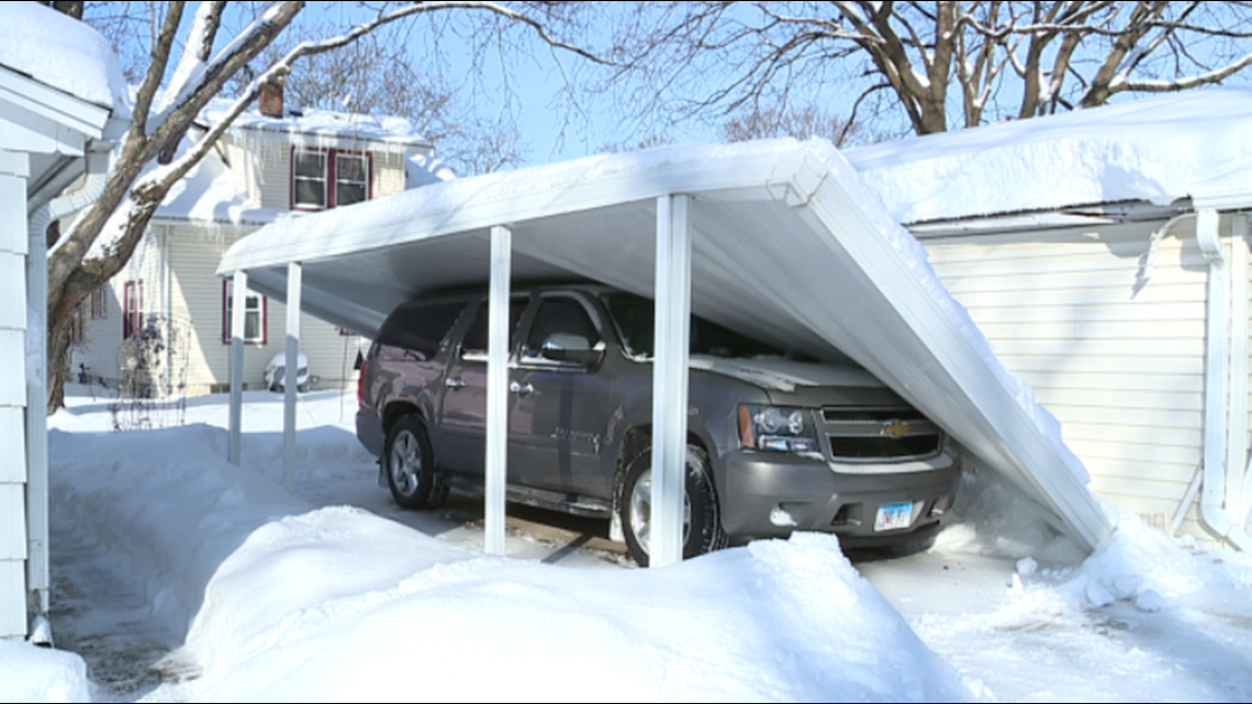Carport Collapse: SUV gets trapped under fallen Moline carport | wqad.com