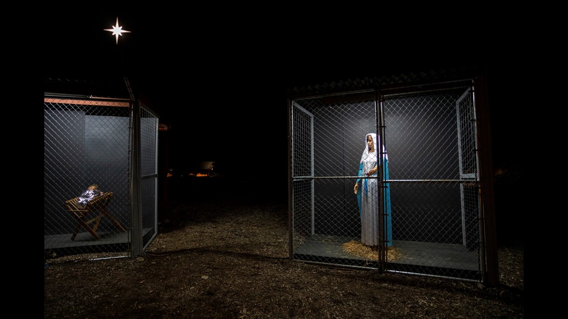 Church nativity scene depicts Jesus, Mary and Joseph as refugees ...