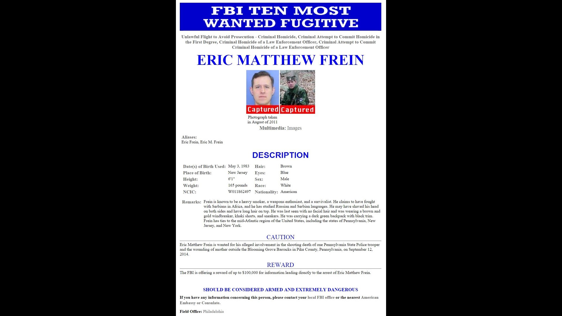 FBI most-wanted suspect Eric Frein in custody in Pennsylvania | wqad.com