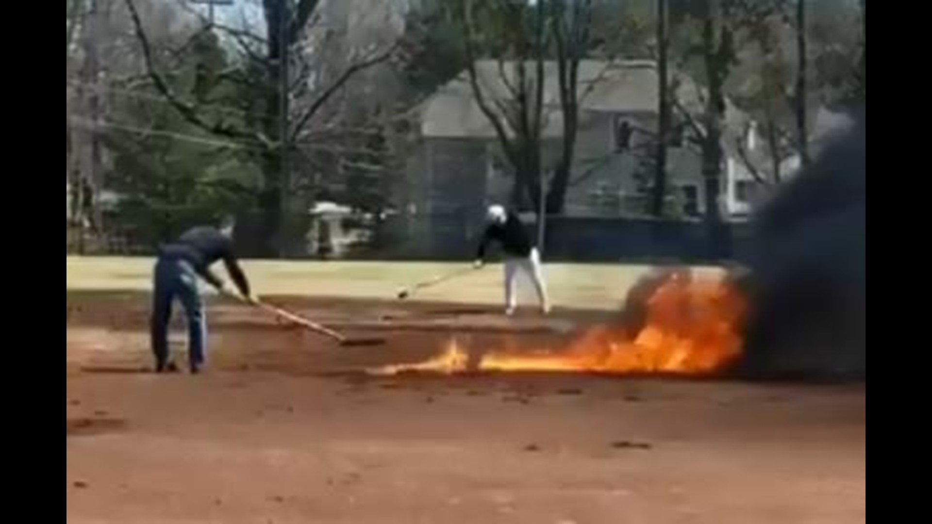 Gasoline poured on baseball field, set on fire to ‘dry the field ...