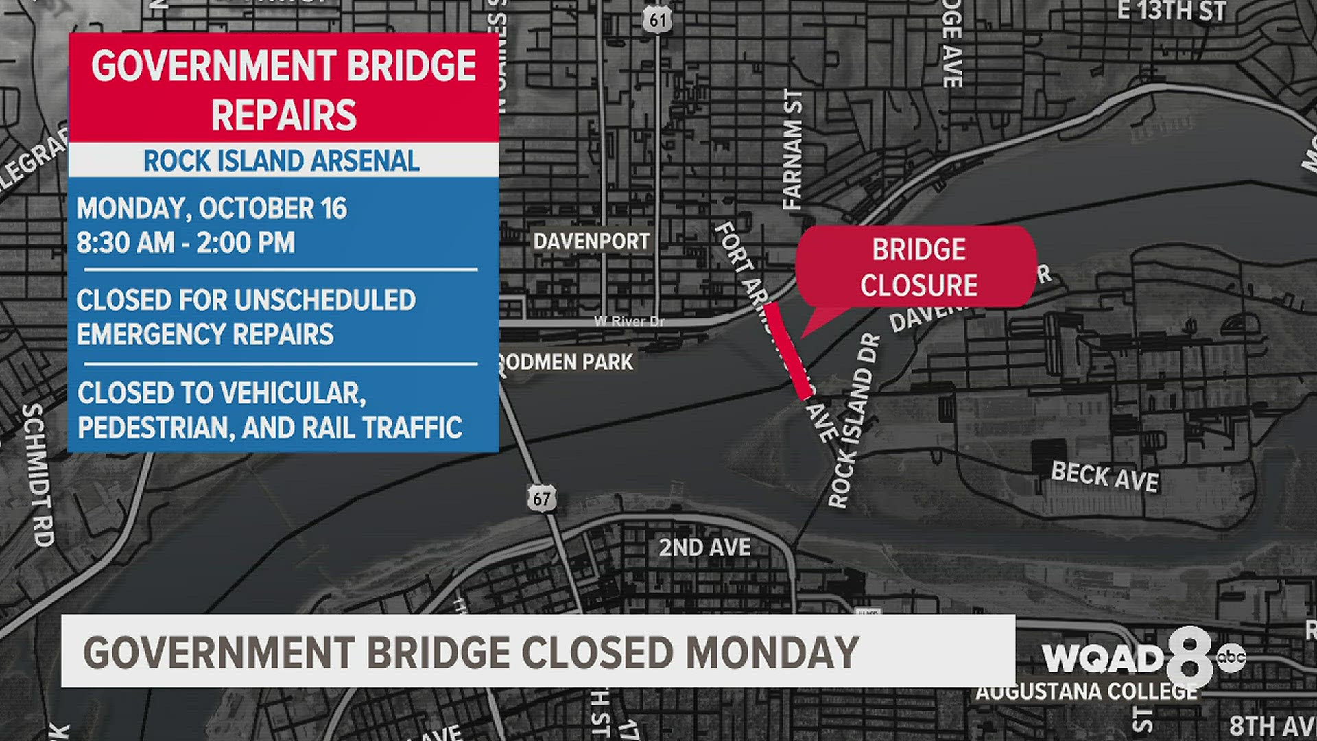 Government Bridge in Rock Island closing for emergency repairs | wqad.com