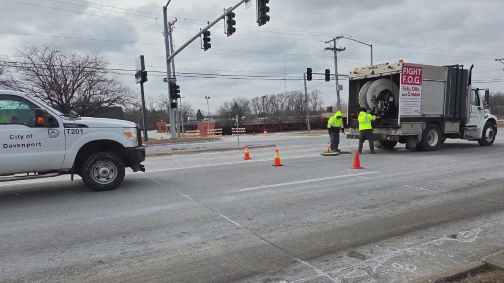 Slick conditions due to sewer overflow in Davenport | wqad.com