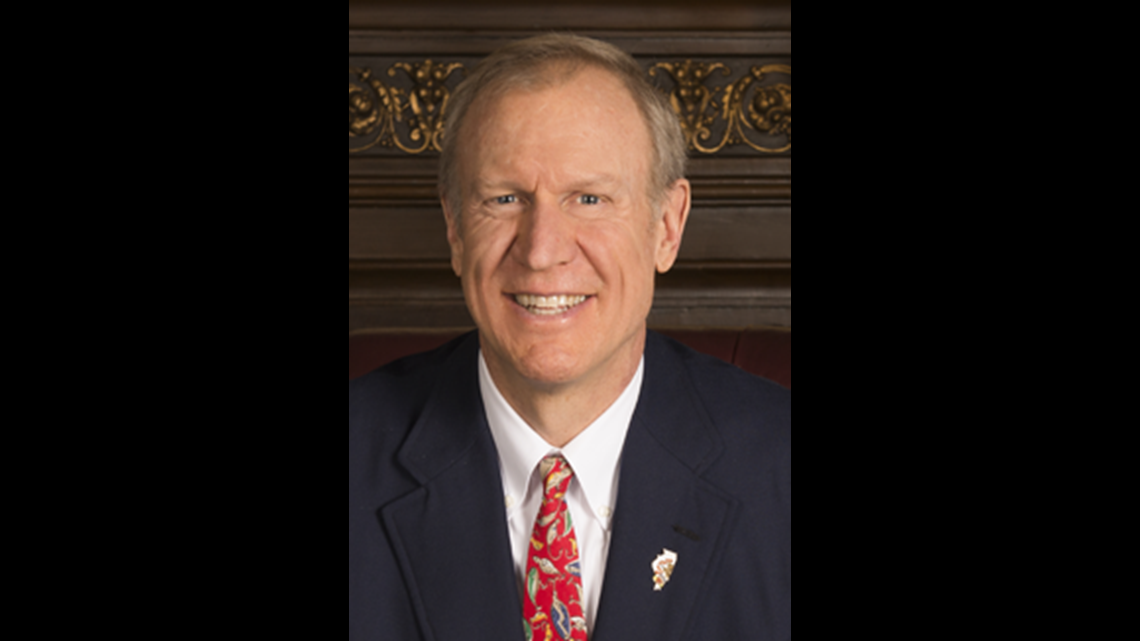 Outgoing Illinois Governor Bruce Rauner presents the highlights of his ...