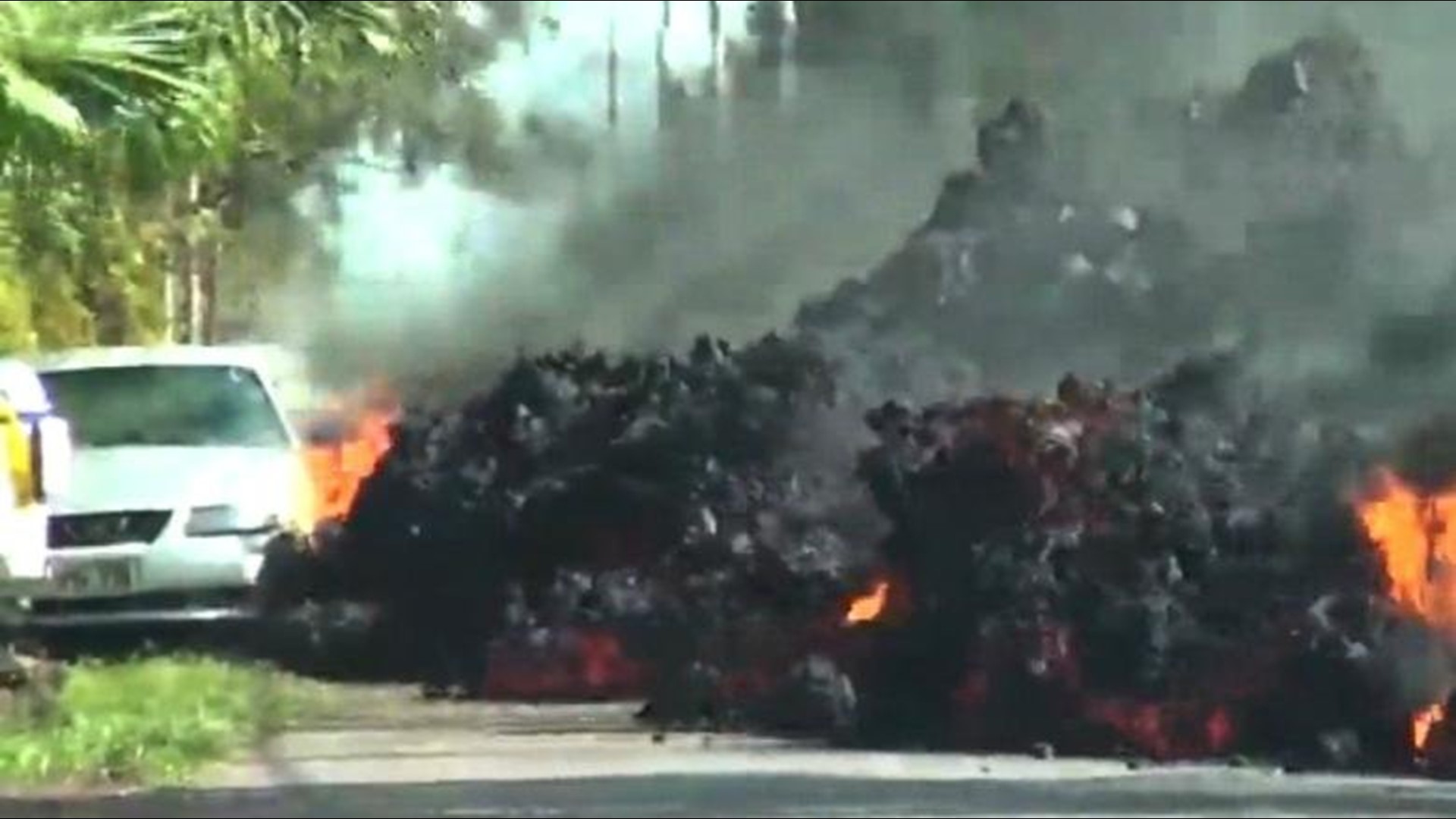 Watch as flaming lava consumes a Ford Mustang on Hawaii’s Big Island ...