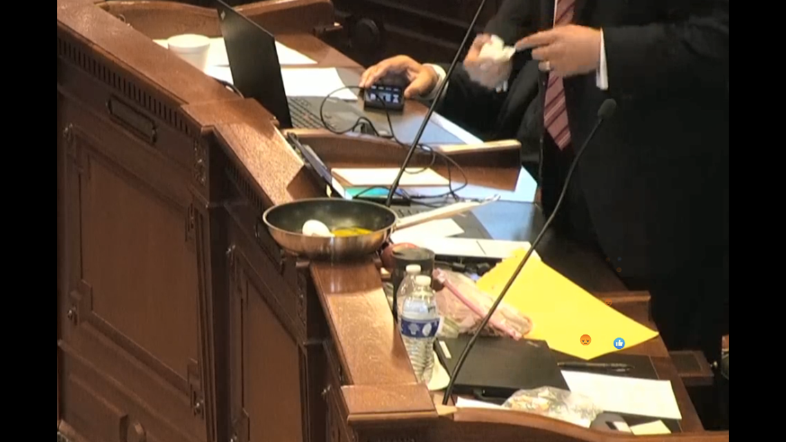 Illinois lawmaker uses egg and frying pan to demonstrate his feelings ...