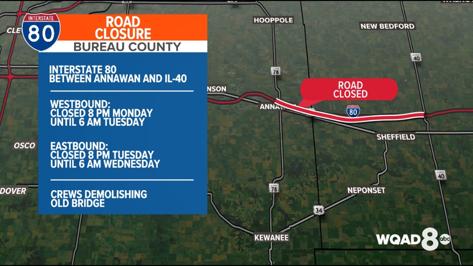 I-80 lanes closed in Bureau County | wqad.com