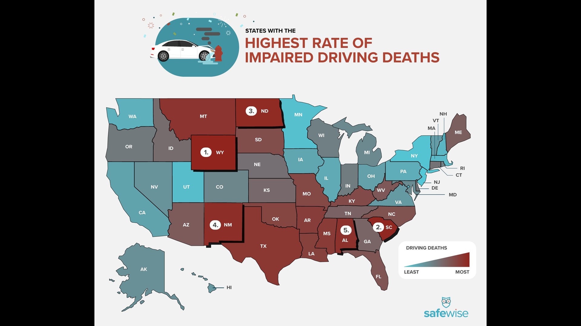 Which states have the MOST and the LEAST drunk driving deaths | wqad.com