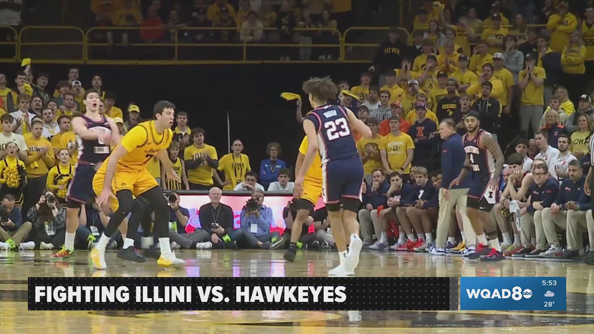 Fighting llini win against Hawkeyes with a final score of 75-69 | wqad.com