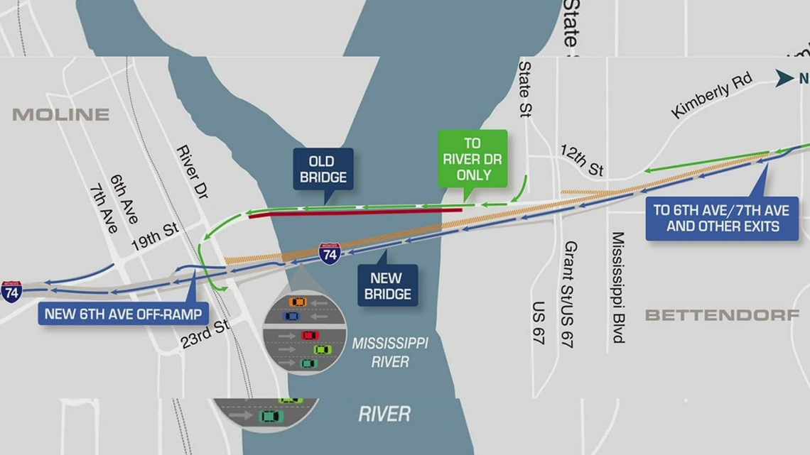 New Illinois-bound exit opens Friday morning on new I-74 bridge | wqad.com