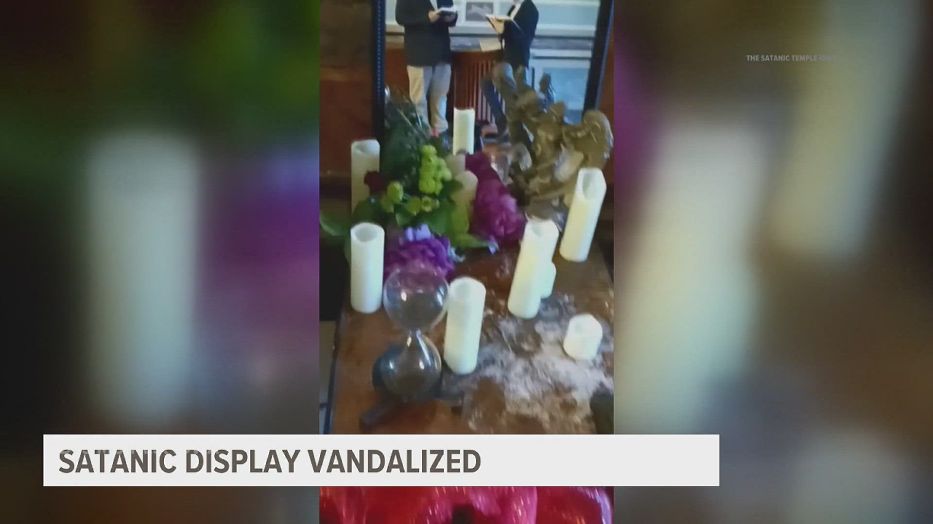 Satanic holiday display at Iowa Capitol building vandalized | wqad.com