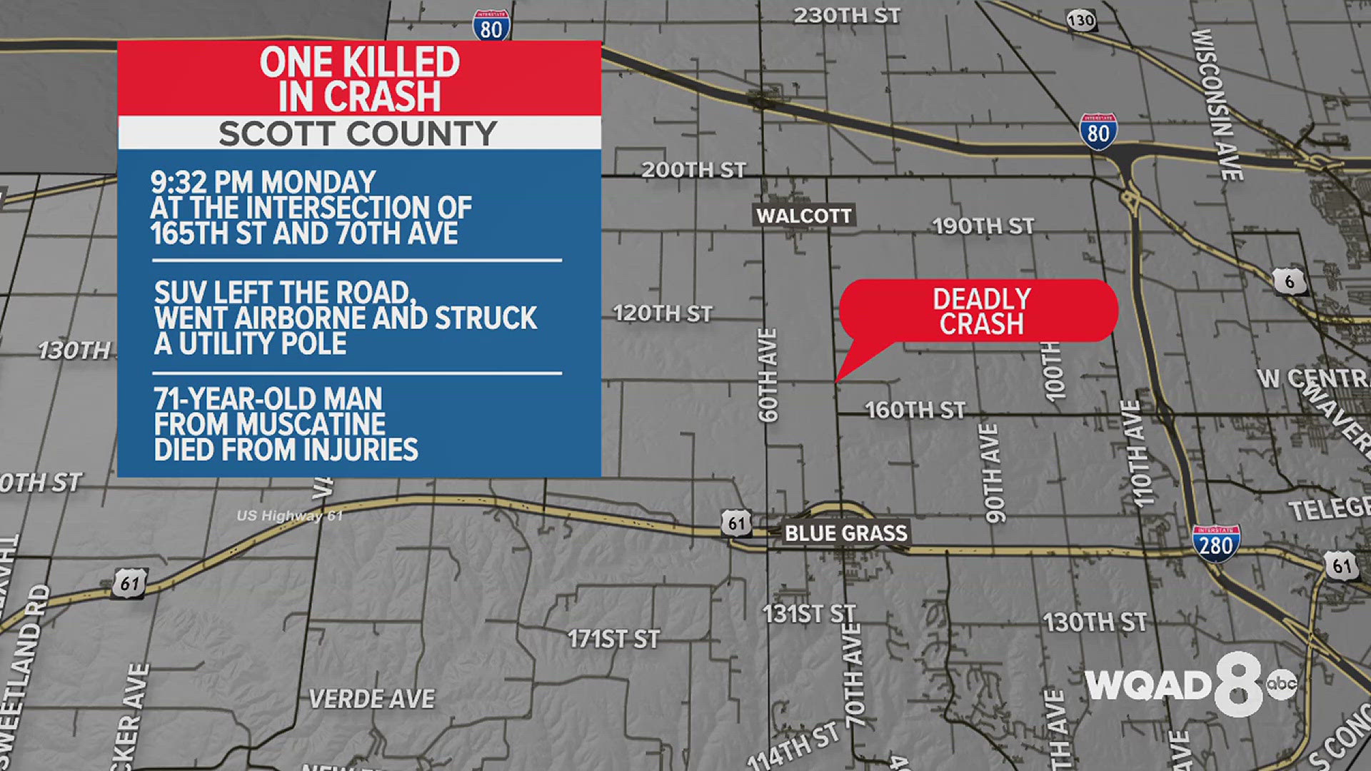 1 person dead following single-vehicle crash in Scott County | wqad.com