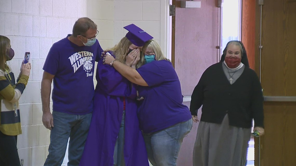 Jordan Catholic student teacher surprised with graduation | wqad.com