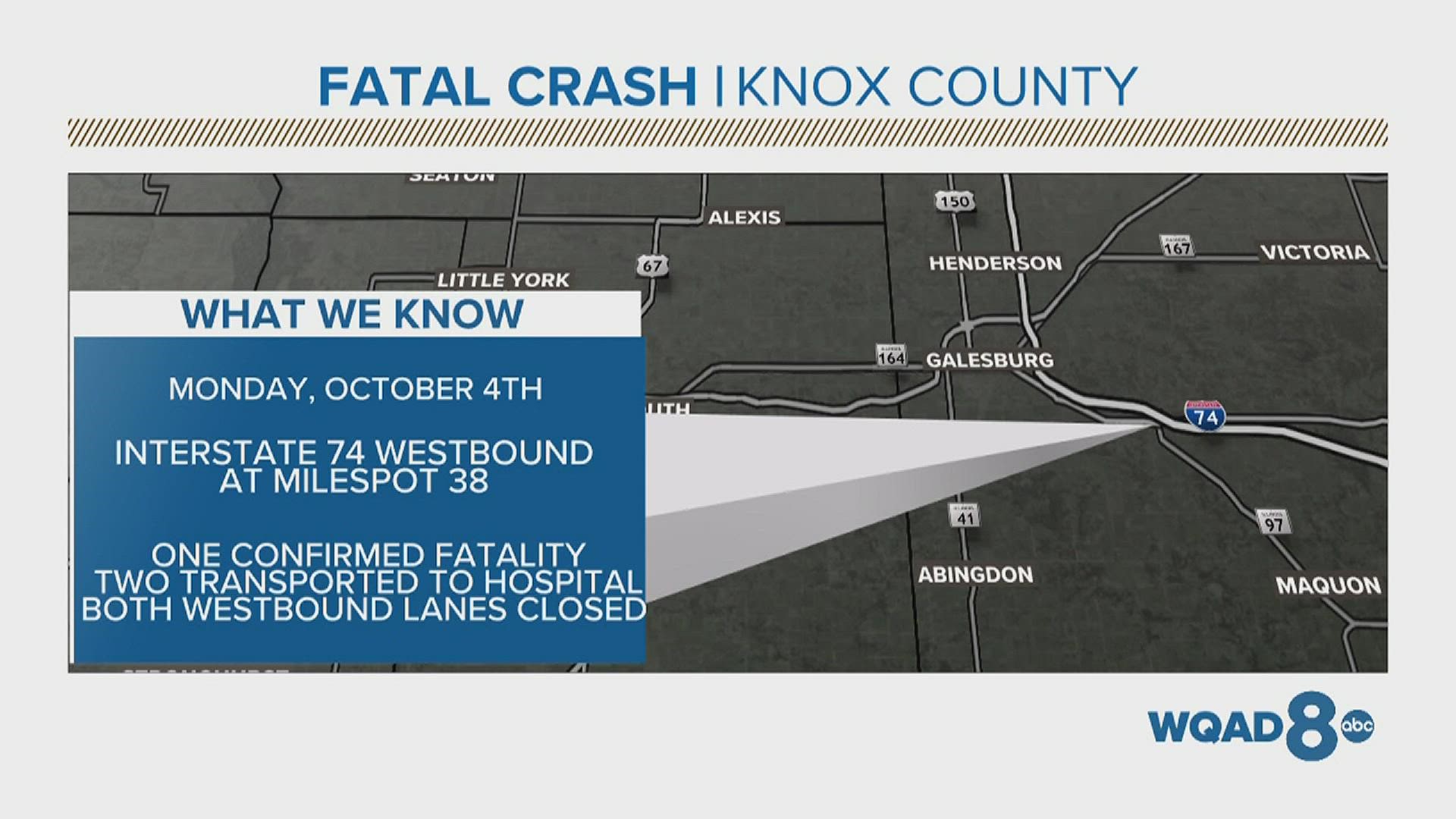 Fatal crash on I-74 in Knox County kills one, injures two others | wqad.com
