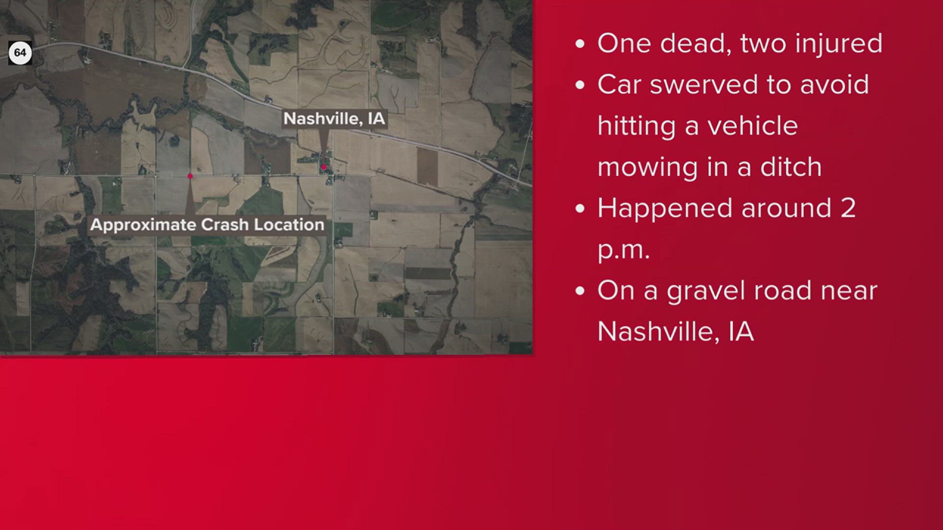 1 dead, 2 injured after rollover crash west of Nashville, IA | wqad.com