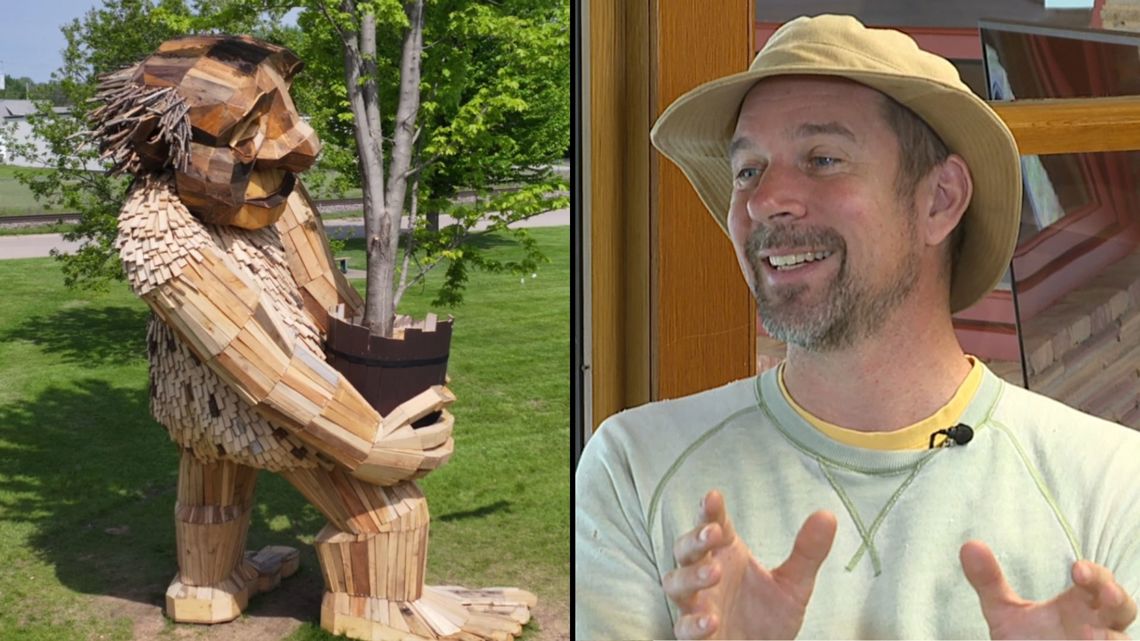 Artist Thomas Dambo reveals hidden fourth giant troll in Clinton | wqad.com